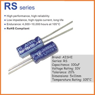 10V 100uF 10V100UF Electrolytic Capacitor Aishi Kapasitor ELCO 5x11mm ...