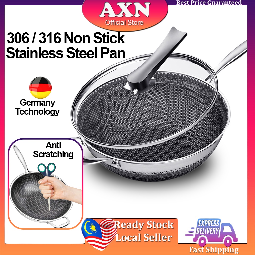 AXN Non-stick Pan with Lid Wok 316 Stainless Steel Kuali Honeycomb ...