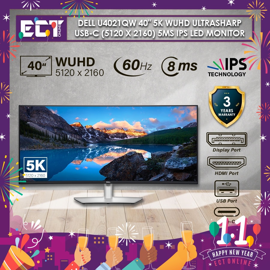Dell U4021QW 40" 5K WUHD UltraSharp USB-C (5120 x 2160) 5MS IPS LED ...
