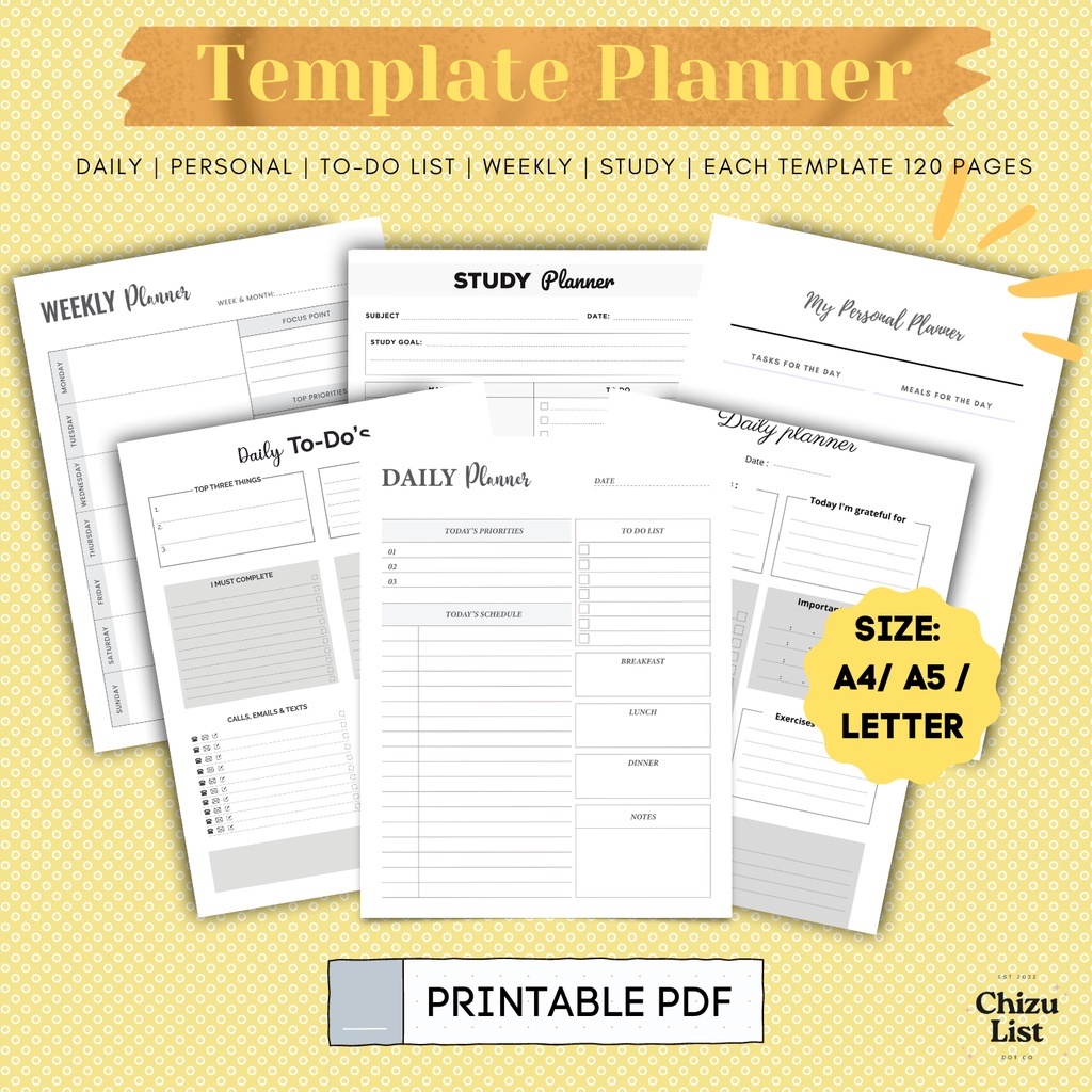 [TEMPLATE] | Simple Planner | Weekly / Daily / Study / To-Do list | 120 ...