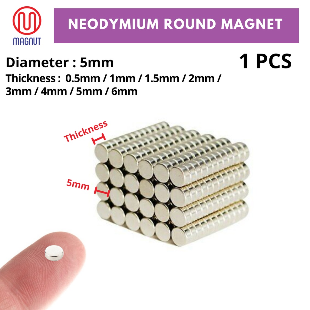 1pcs-5mm * 0.5mm/1mm/1.5mm/2mm/3mm/4mm/5mm/6mm Neodymium Round Magnet | Shopee Malaysia