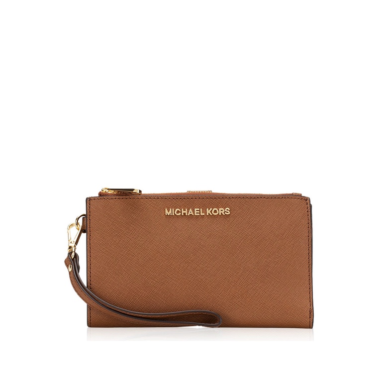 Michael Kors Jet Set Travel Large Signature Double Zip Wristlet - Brown ...