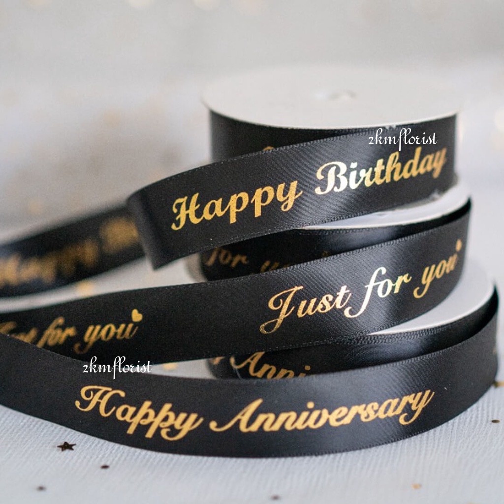 (22M) 2.5CM BLACK RIBBON Reben Riben Gift Satin Organza Flower Bouquet ...