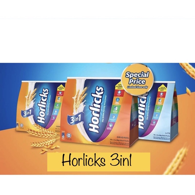 Horlicks 3 in 1 powder Original/Cereal/Lite 10sx28g | Shopee Malaysia