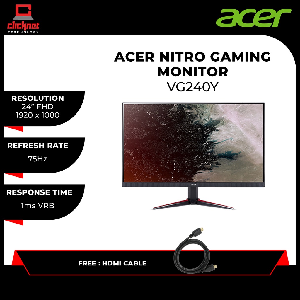 Acer Nitro VG240Y 16:9 FreeSync IPS 24" Gaming Monitor (LED VGA, HDMI ...
