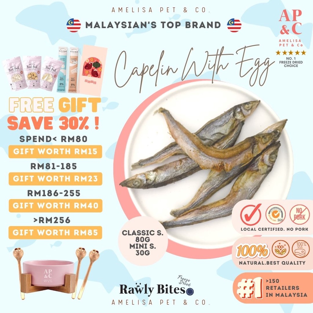 Amelisa Pet & Co. Freeze Dried Treats - Capelin Fish Classic Series 80g ...