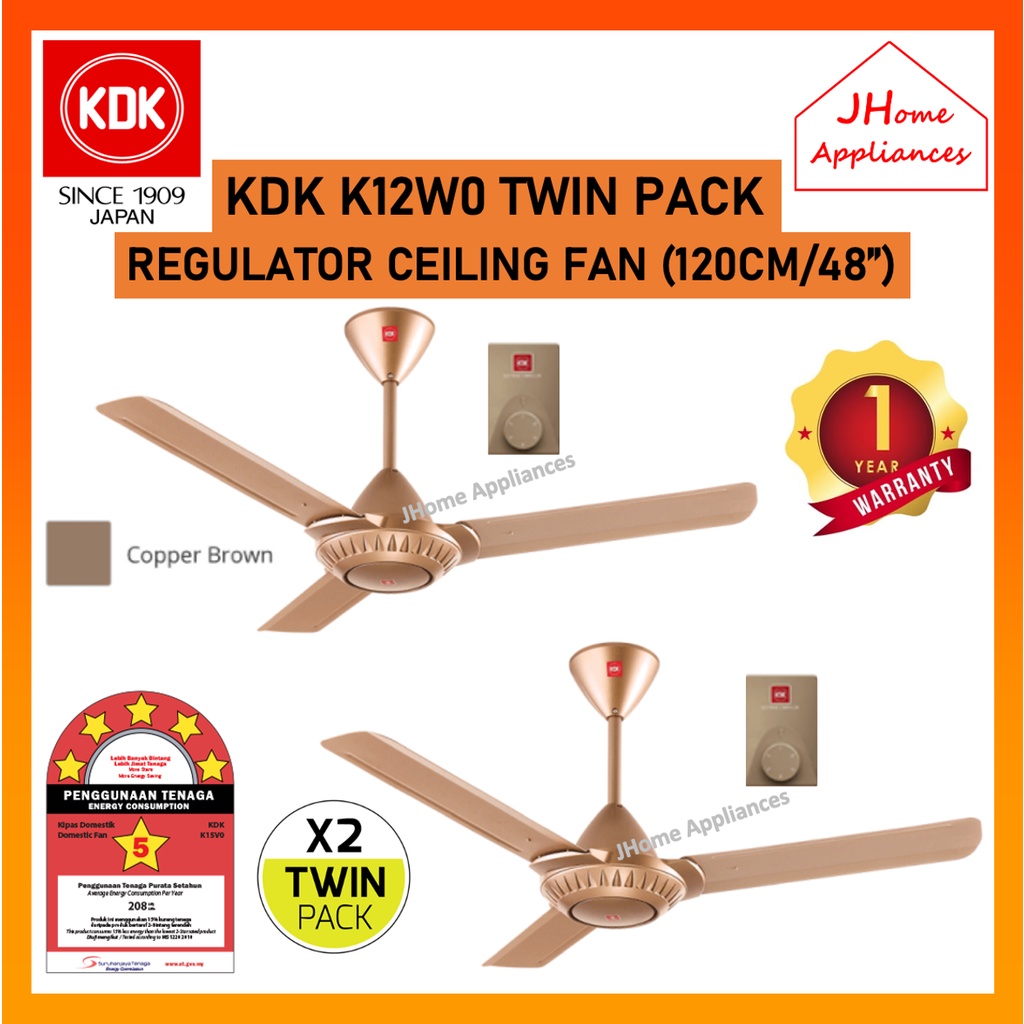 [2 UNITS] KDK K12W0 TWIN PACK REGULATOR CEILING FAN ( COPPER ) (120CM ...