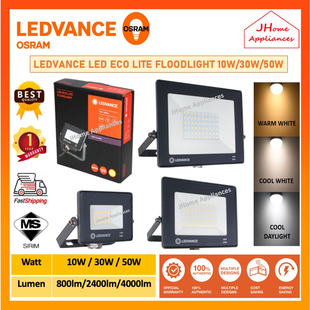 OSRAM LEDVANCE LED ECO LITE FLOODLIGHT 10W / 30W / 50W OUTDOOR IP65 PROTECTION WATER RESISTANT ...