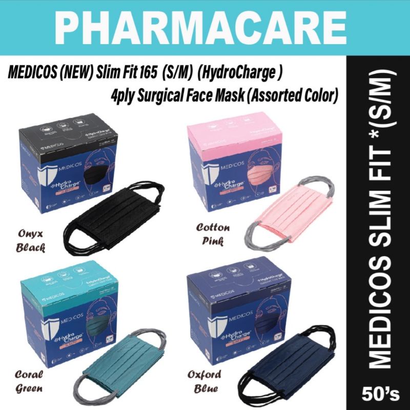 MEDICOS (NEW) Slim Fit 165 (S/M) HydroCharge 4ply Surgical Face Mask ...