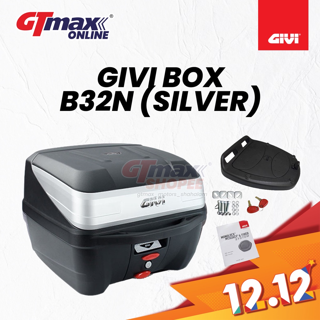 [BASE PLATE INCLUDED] KOTAK/BOX GIVI MONOLOCK TOP CASE BOLD B32 B32N B32NB BLACK REFLECTOR ...