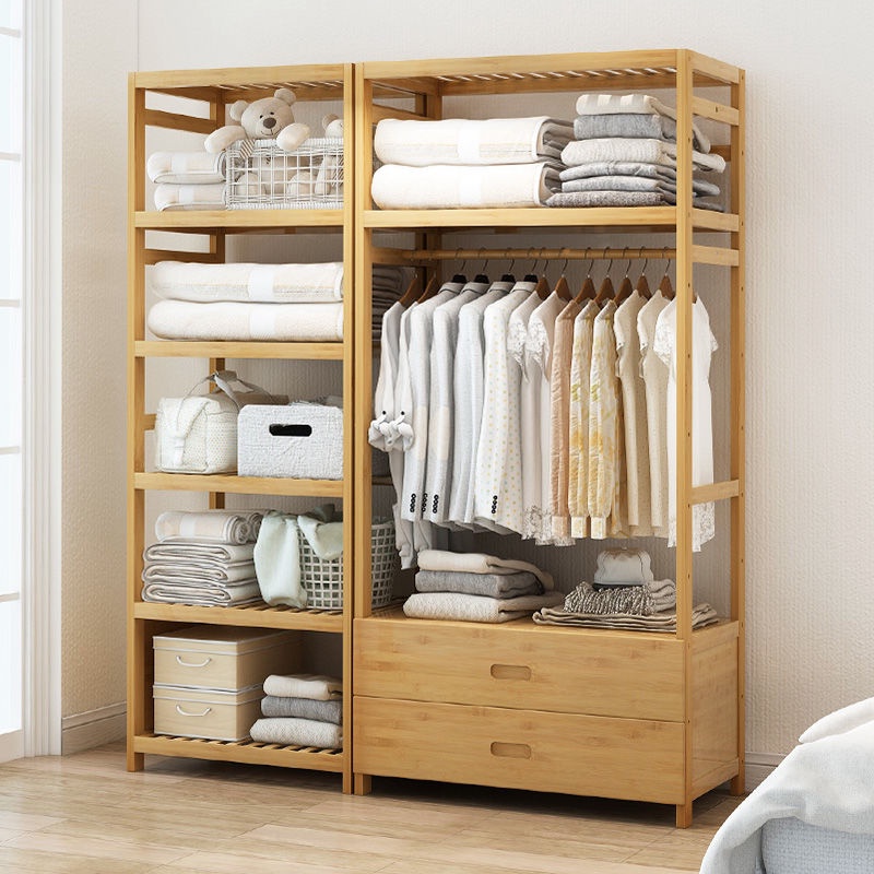 Bamboo multi-functional wardrobe clothes rack combination floor to ...