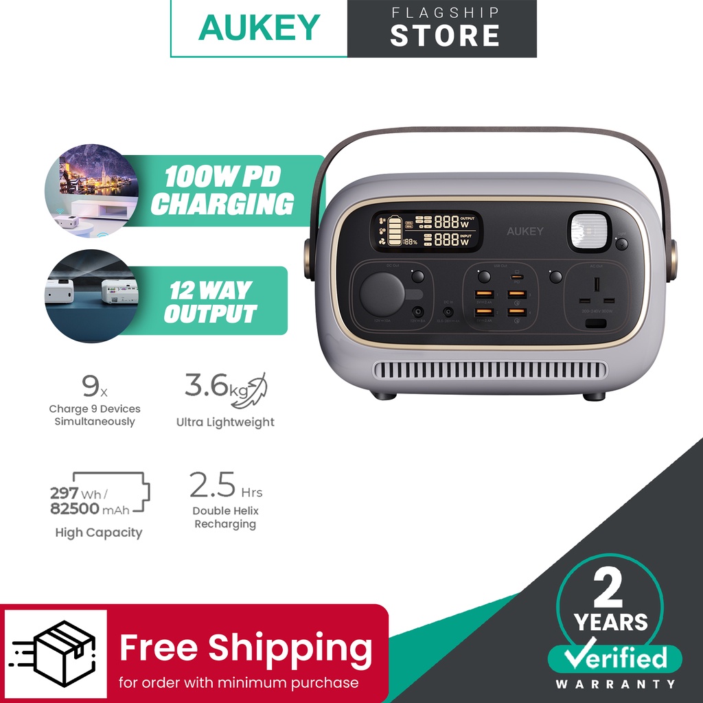 Aukey PS-RE03 PowerStudio 300 297Wh 82500mAh Portable Power Station 100W Power Delivery with ...