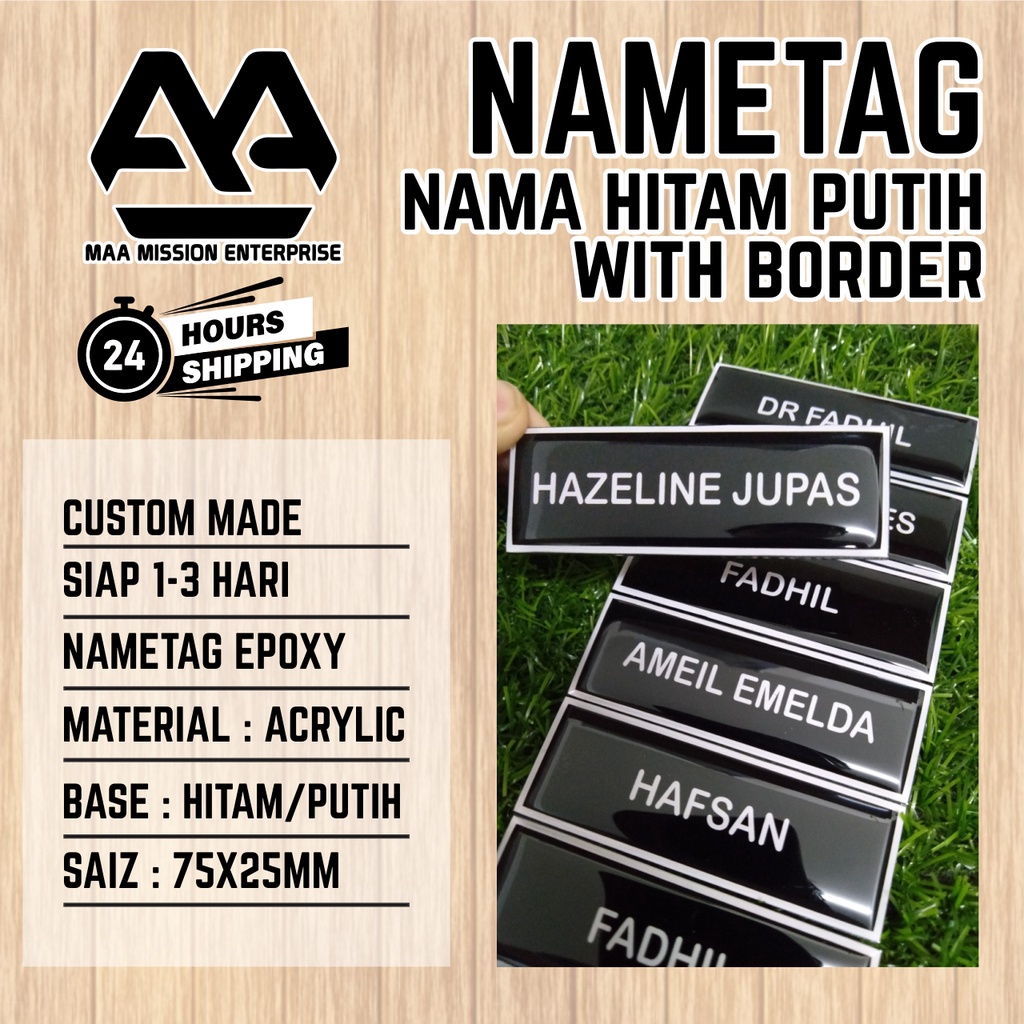 Nametag Epoxy Nama Black N White Arcylic 75x25mm With Border | Shopee ...