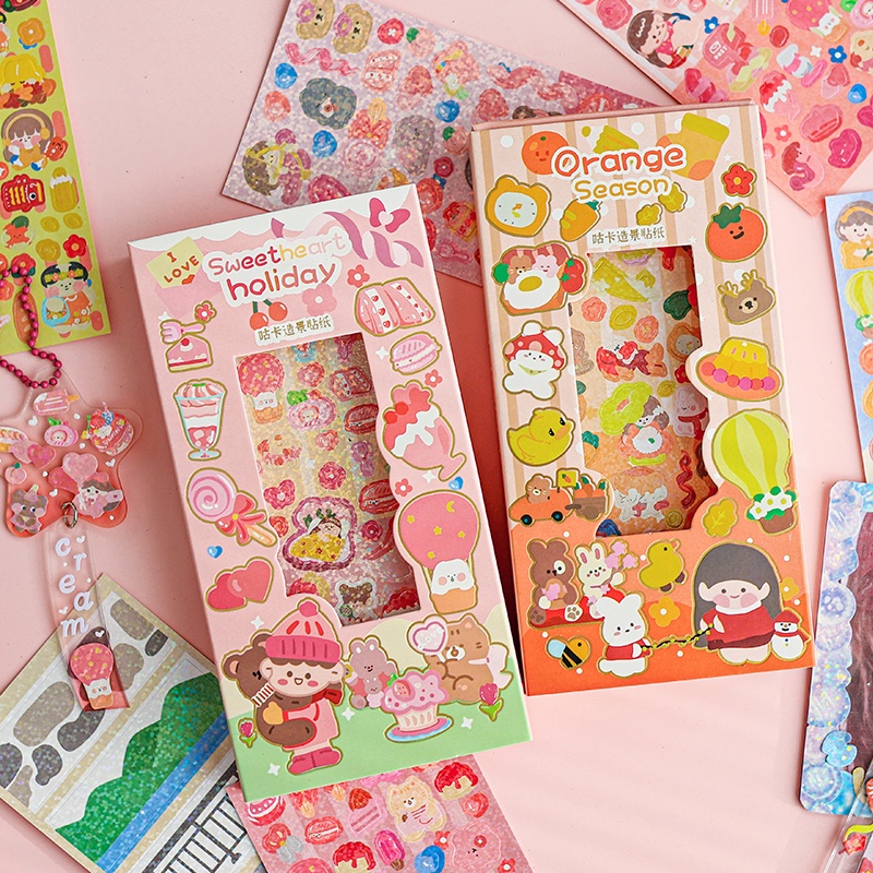 30 Sheets Boxed Cartoon Glittering Stickers Set Student Handbook Deco ...