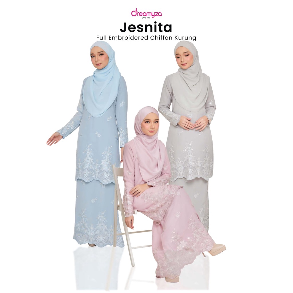 Jesnita Embroidered Sulam Chiffon Baju Kurung Moden | Shopee Malaysia