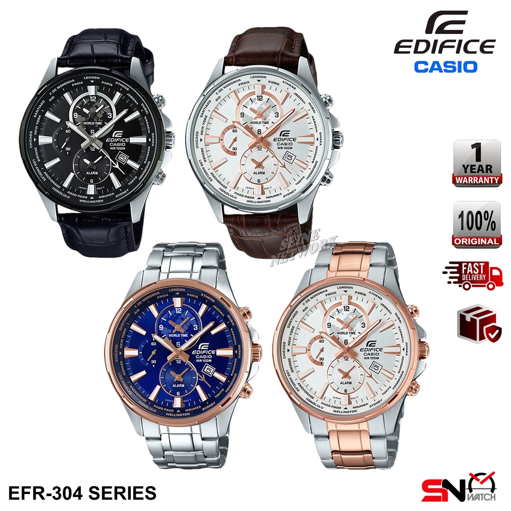 Casio Edifice EFR-304PG EFR-304SG Multi Hands World Map Dial Quartz ...