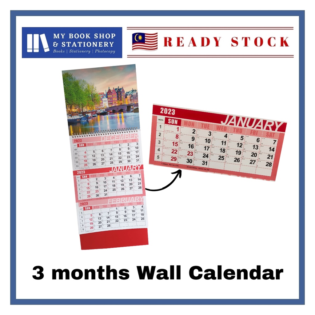 2023 3-months Wall Calendar | Kalendar 3 Bulan | Malaysia Public ...