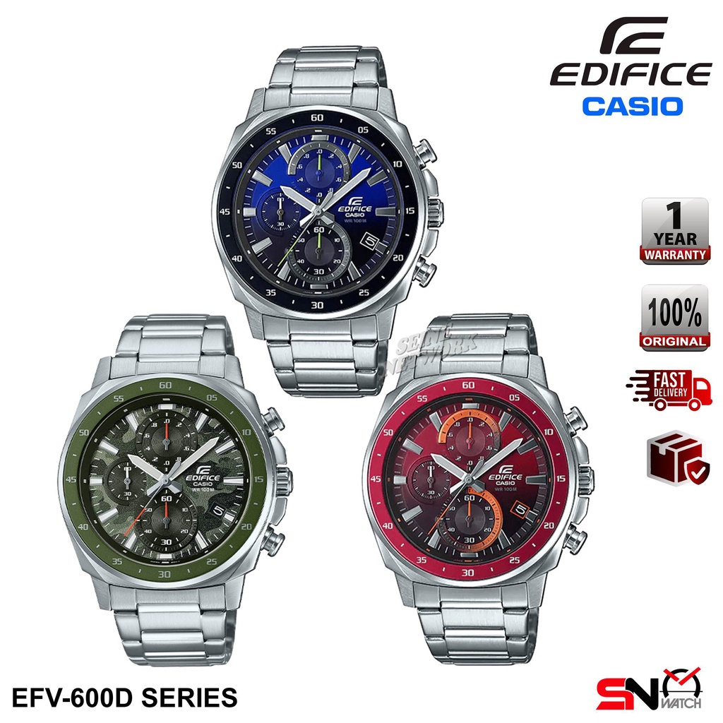 Casio Edifice EFV-600D Men's Watch Multi Hands Fashion Quartz Stainless Steel Band Watch Jam ...
