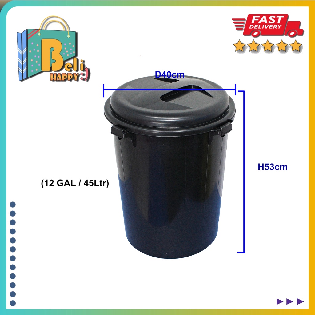 Eagle 12GAL Black Pail With Cover/ Plastic Garbage Dustbin/ Utility Bin Pail With Lid/ Baldi ...