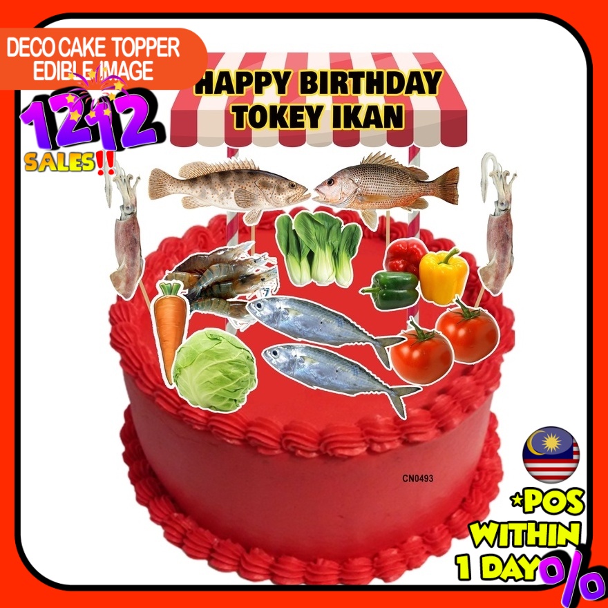[CUSTOM NAME] Happy Birthday Cake Topper Ikan Sayur-Sayuran Decoration ...