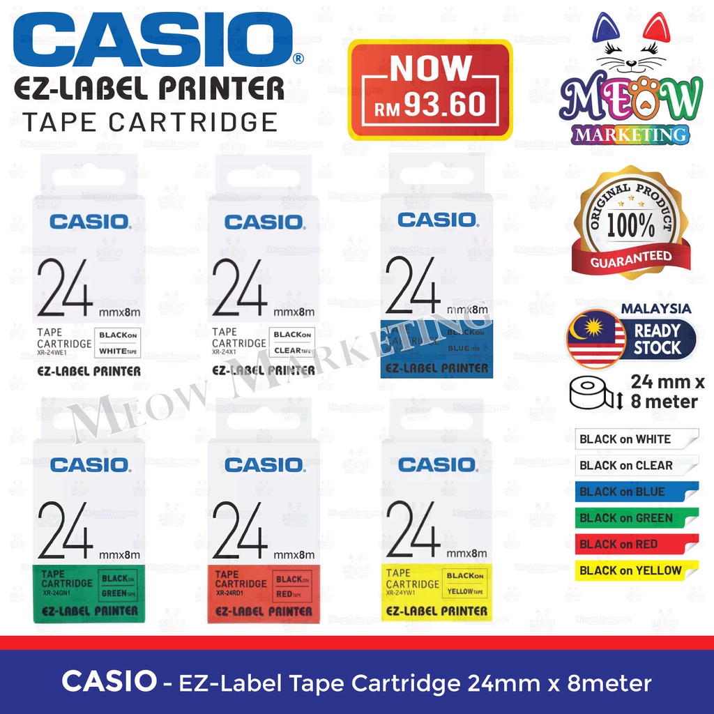 Casio EZ Label Printer Tape Cartridge (ORIGINAL) for Casio Label ...