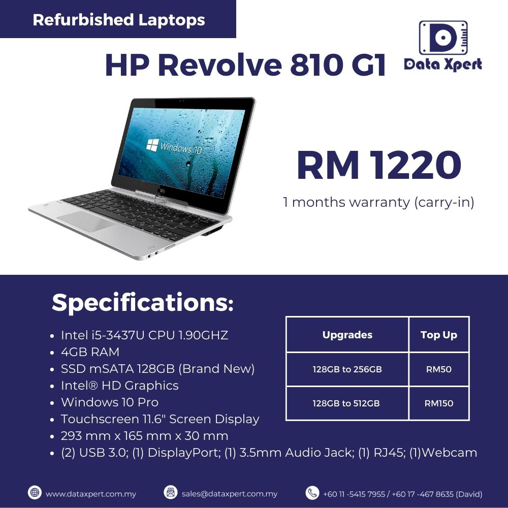 Refurbished HP Revolve 810 G1 Intel i5-3437U/ 4GB RAM/ SSD mSATA 128GB ...
