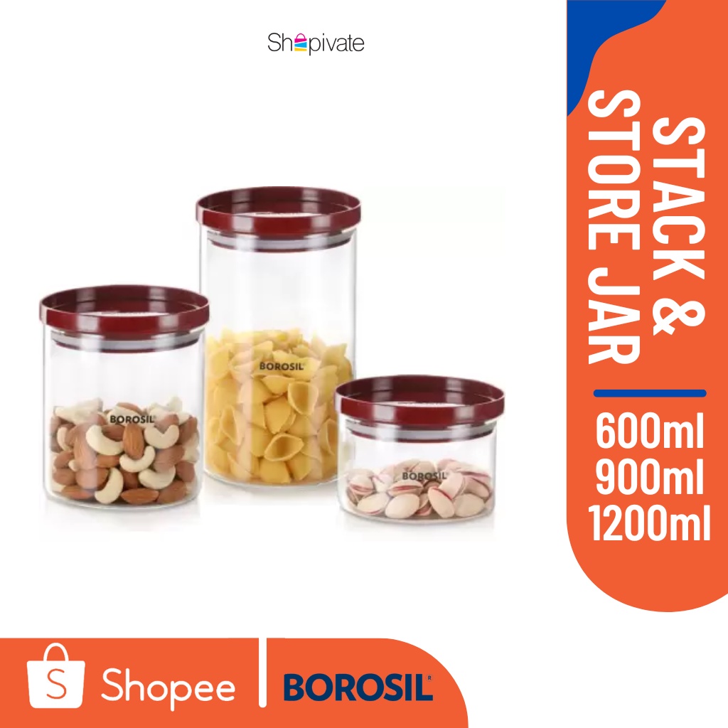 Borosil Glassware STACK & STORE JAR 600ml / 900ml / 1200ml | Shopee ...