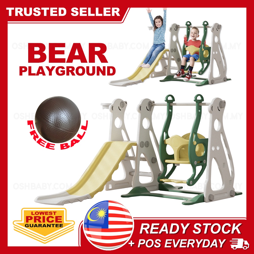 BEAR PLAYGROUND 3 in 1 Swing And Slide Indoor/Outdoor Mini Playground ...
