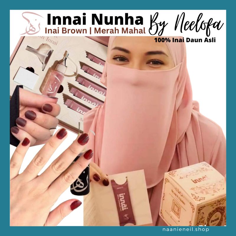 Innai Nunha Neelofa Henna Brown Merah Mahal Inai Lofa Kuku Halal Sah Solat Daun Asli Serbuk Nail