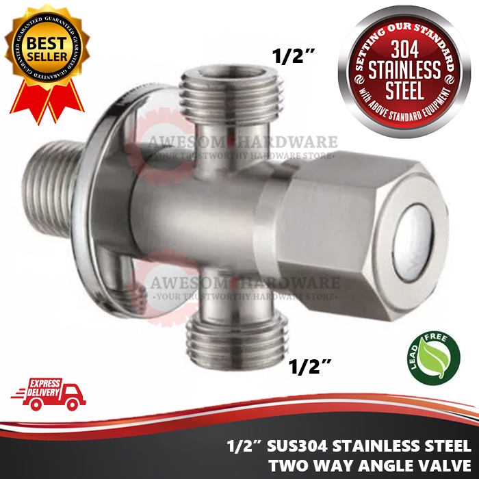 (2 WAY) 1/2" SUS304 STAINLESS STEEL TWO WAY DOUBLE ANGLE VALVE STOPCOCK ...