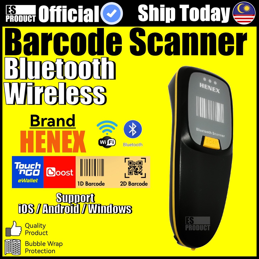 Official Henex USB Wireless Bluetooth Mini Barcode Scanner 1D 2D QR ...