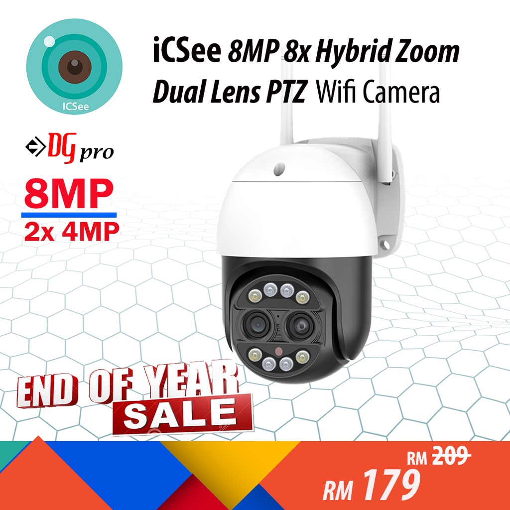 iCSee 8MP Dual Lens (2x4mp 2340x1440 ) 8x Hybrid Zoom PTZ Wireless Wifi ...