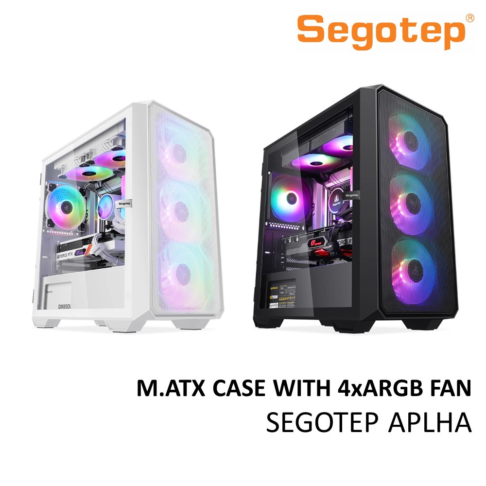 SEGOTEP ALPHA TEMPERED GLASS M-ATX GAMING PC CASE WITH 4xARGB FANS ...