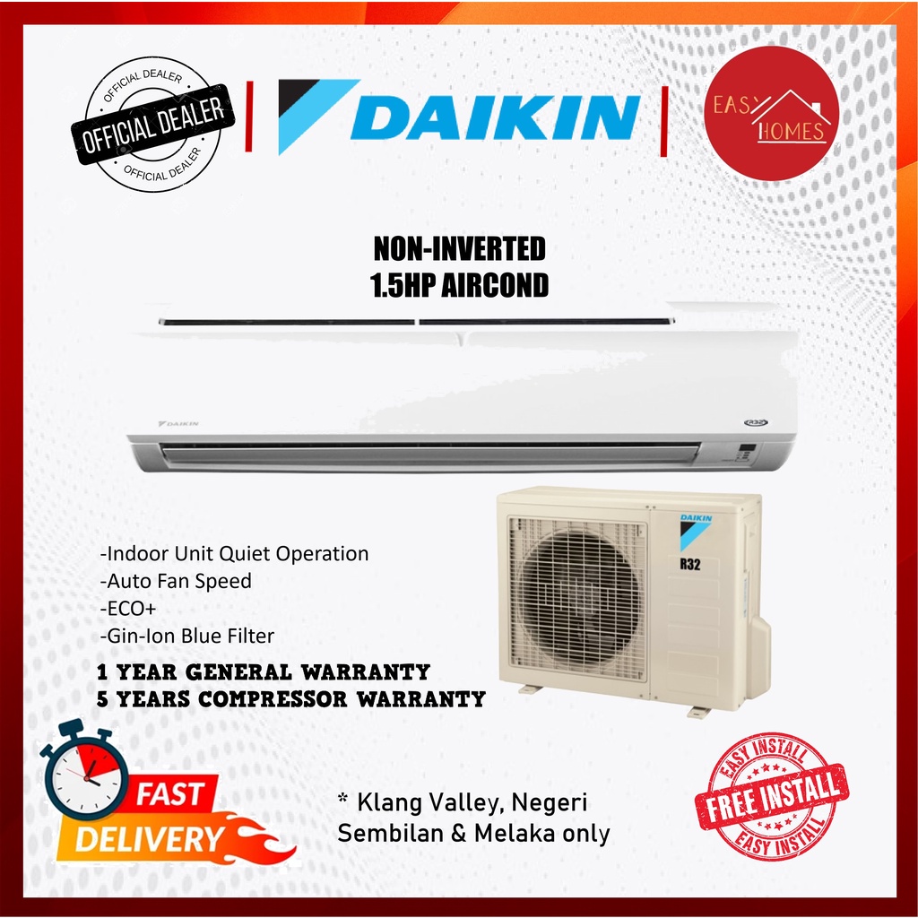 DAIKIN R32 NON INVERTER AIR CONDITIONERS 1.5HP FTV35PB/RV35PB [NO WIFI ...