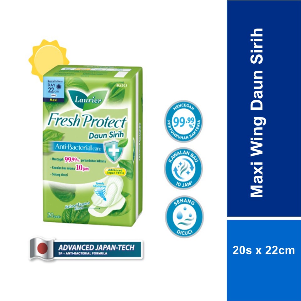 Laurier Fresh Protect Maxi Wing Daun Sirih (20s x 22cm) | Shopee Malaysia