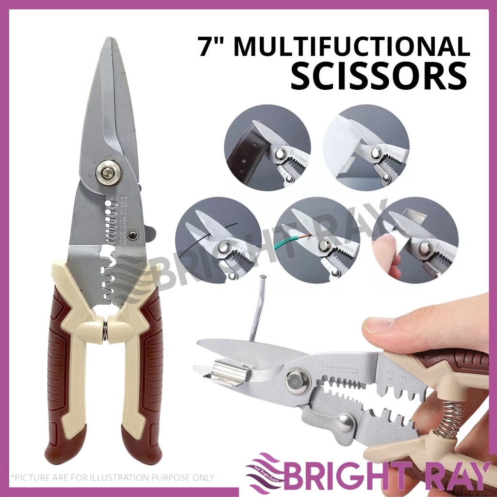 8" Multifuction Electrical Scissors Cutter Pliers Wire Cutter Crimping ...