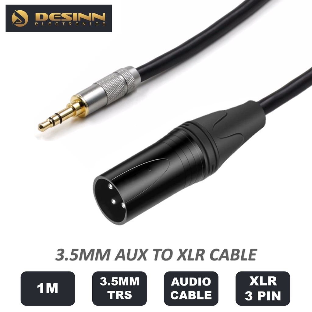 3.5mm to XLR Cable 1m Unbalanced 1/8 inch Mini Jack Stereo Cord Adapter ...