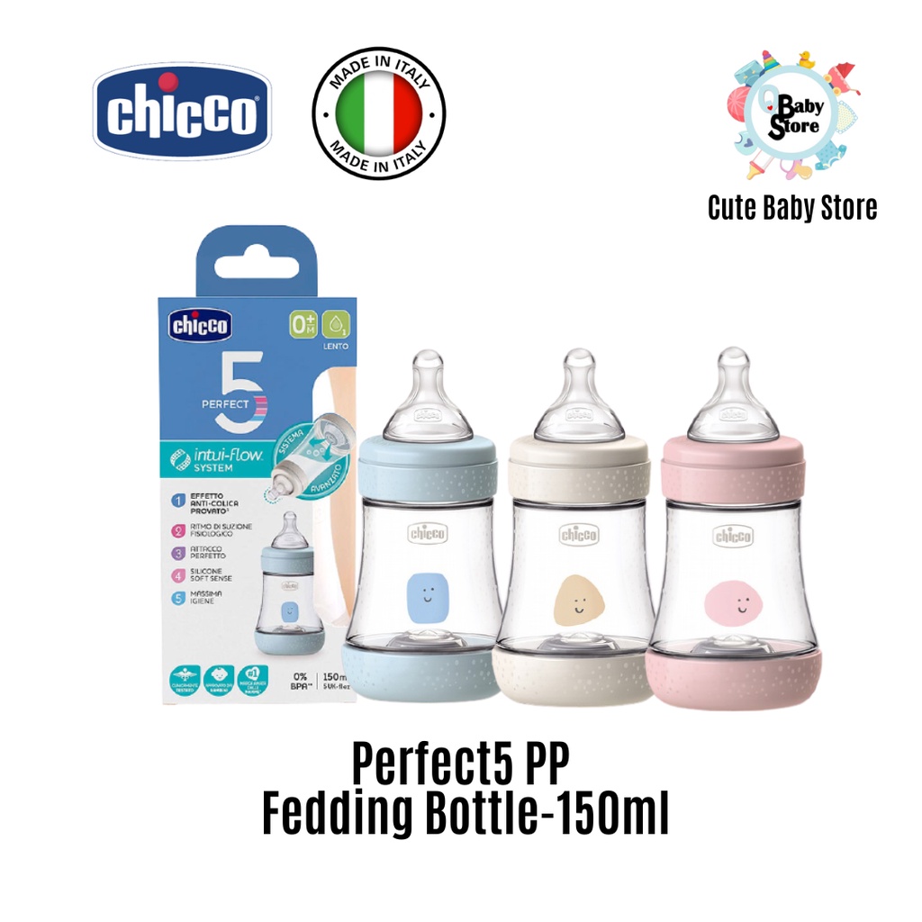Chicco Perfect5 PP Feeding Bottle With Silicone Teat-Slow Flow Teat 0M+ (150ml) | Shopee Malaysia