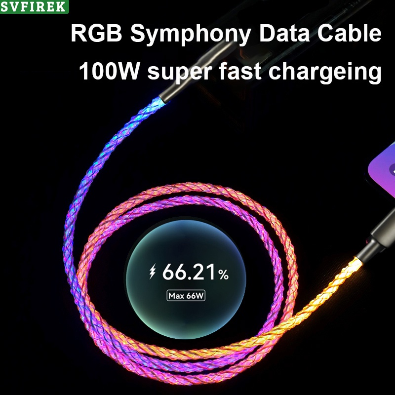 100W Super Fast Charging Cable 6A RGB Illusion Streamer USB Cable ...
