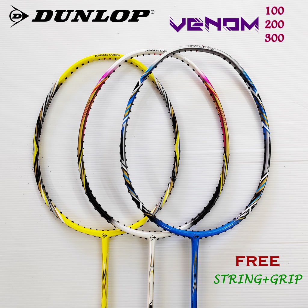 Dunlop Venom 100 200 300 Japanese Carbon Badminton Racket Raket Racquet ...