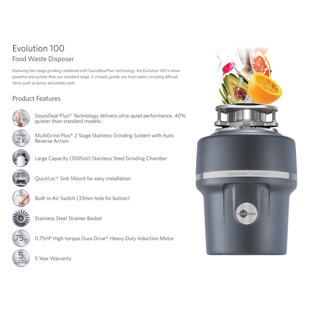 ISE | Insinkerator Model EVO 100 Food Waste Disposer | Shopee Malaysia
