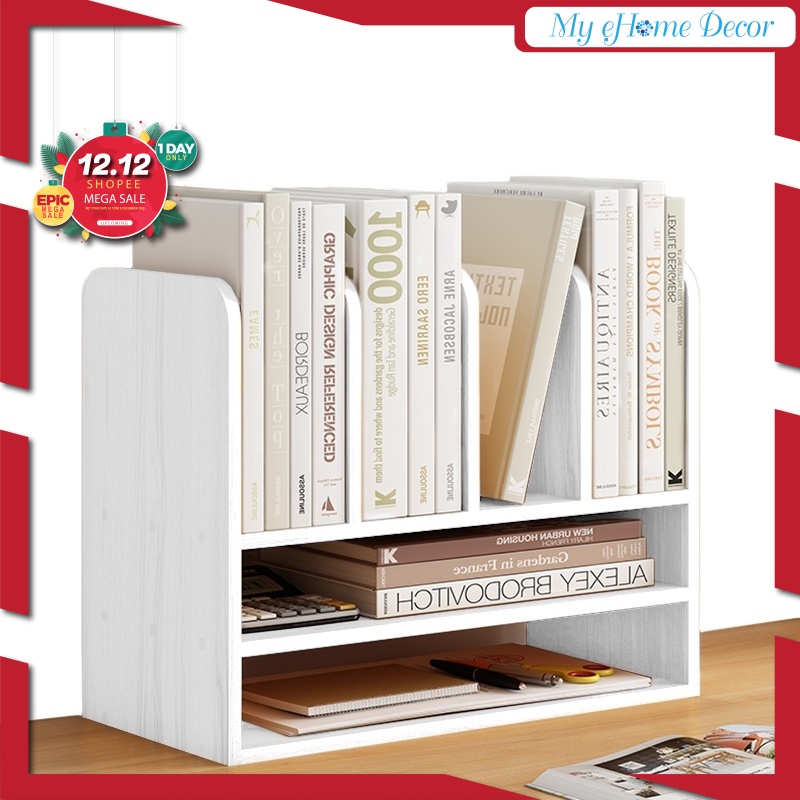 Ins style simple white bookrack tabletop rack multilayer storage rack ...