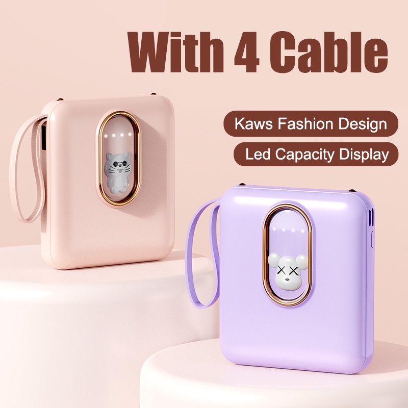 20000mah Powerbank Cute Kaws Design with Detachable 4 Cable Mini ...