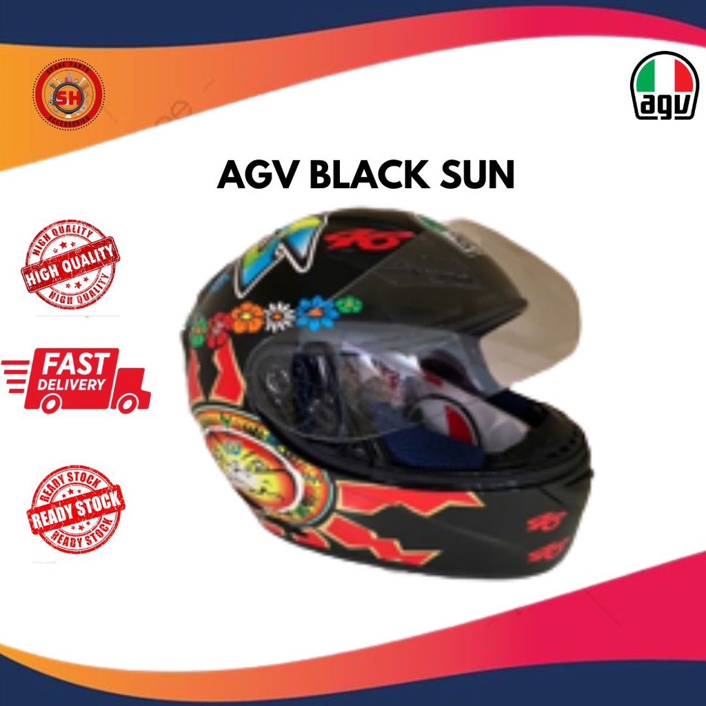 Helmet AGV Grid Sun & Moon Black Helmet (READY STOCK) Helmet Full Face AGV | Shopee Malaysia