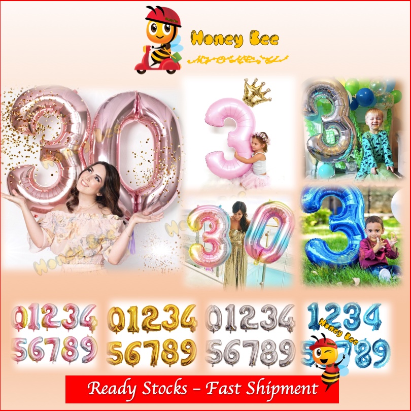 40 Inch Rose Gold Foil Number Balloon Birthday Party Decoration Super Large Belon Besar Rainbow ...