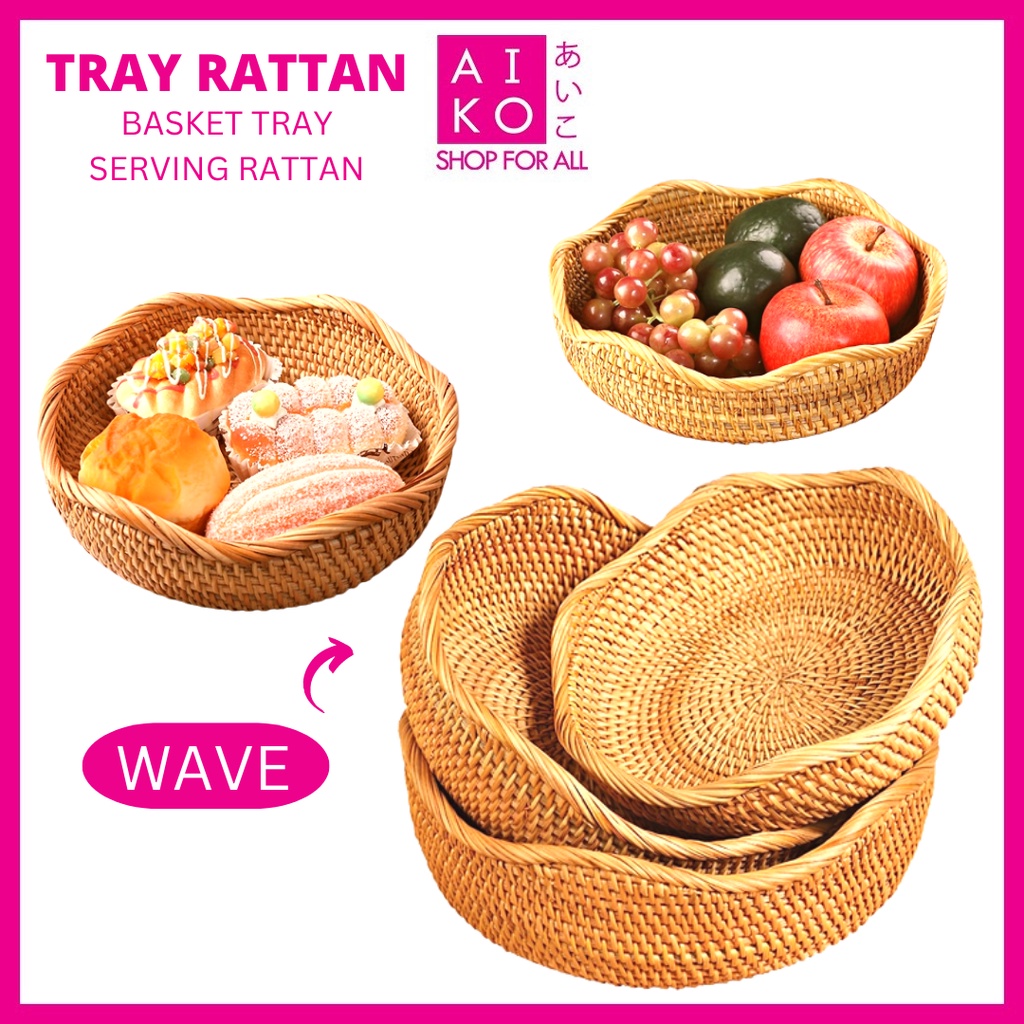 (AIKO) BAKUL ROTAN RATTAN BASKET TRAY SERVING RATTAN BASKET (WAVE) | Shopee Malaysia