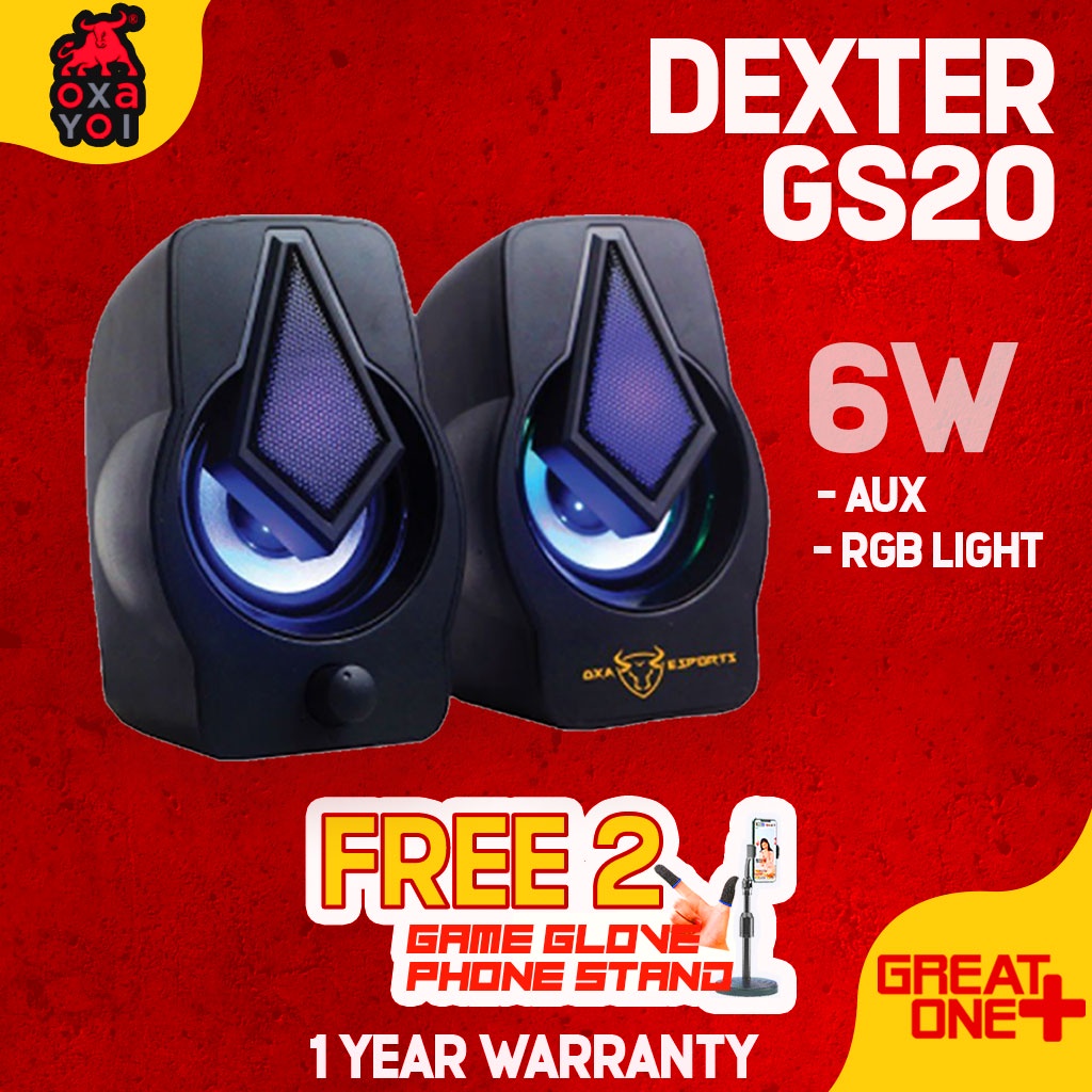 OXAYOI ESPORTS DEXTER GS20 Gaming LOUND Speaker with RGB LED Light Gaming Audio AUX FREE 3 ITEMS ...