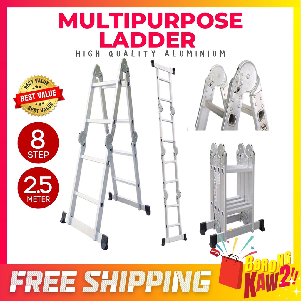 8 Step 2.5m Multipurpose Ladder Step Ladder Foldable Ladder Tangga ...