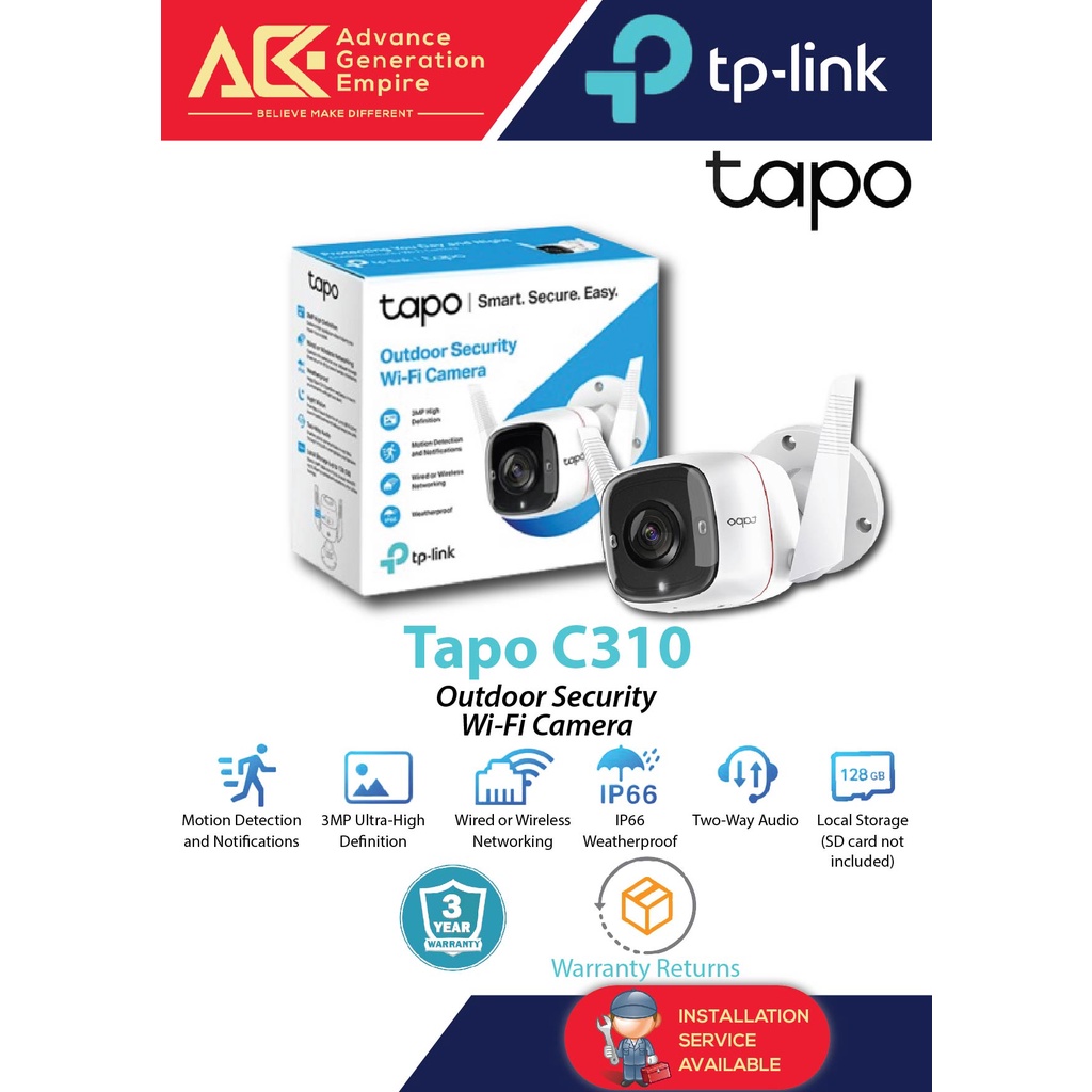 TP-Link Tapo C310 3MP Ultra Resolution Outdoor Security IP66 Weatherproof Wireless Wifi Camera ...