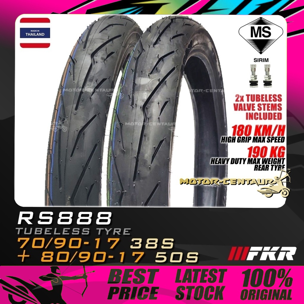 KOMBO TAYAR FKR TUBELESS TYRE RS888 70/90-17 38S + 80/90-17 50S (BUNGA ...